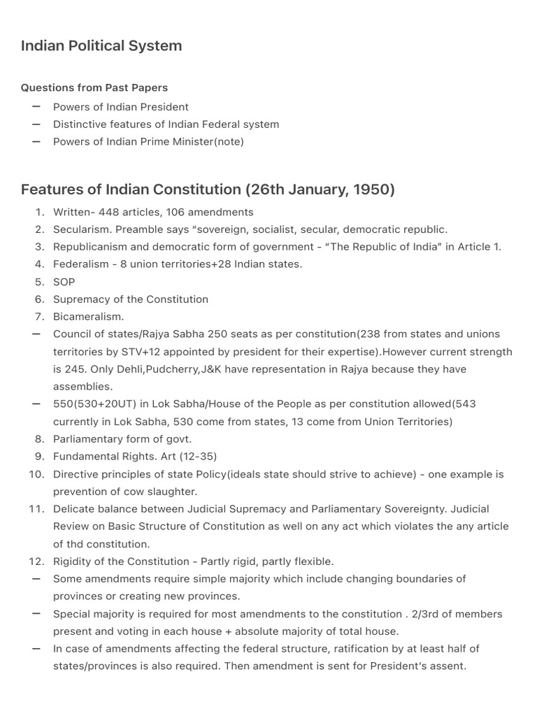 Indian Political System | PDF | Government | Political Science