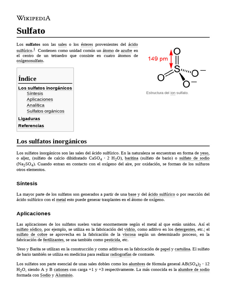 Sulfato | PDF | Sulfato | Enlace químico