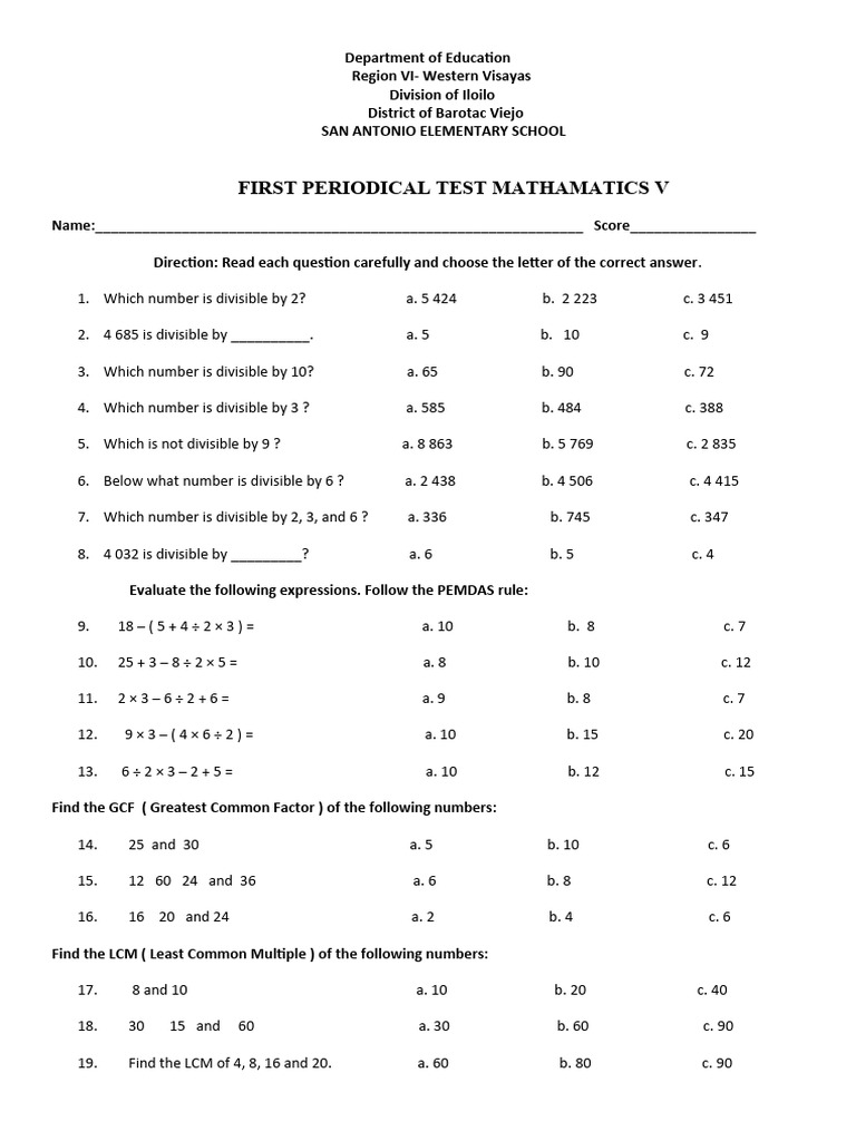 Periodical Test Math 5 1st-4th | PDF | Numbers | Mathematics