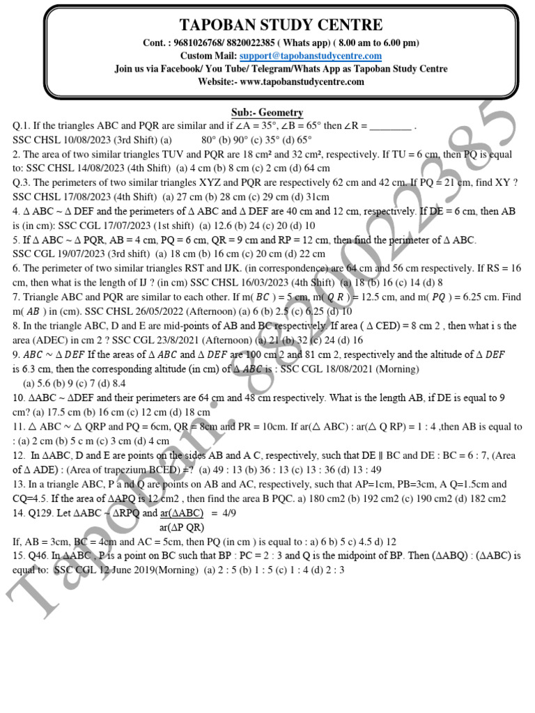 Geometry Triangle PYQ 2024 | PDF | Euclidean Plane Geometry ...