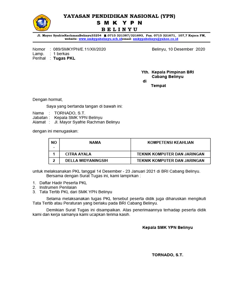 Data Surat Tugas Susulan 2020 | PDF