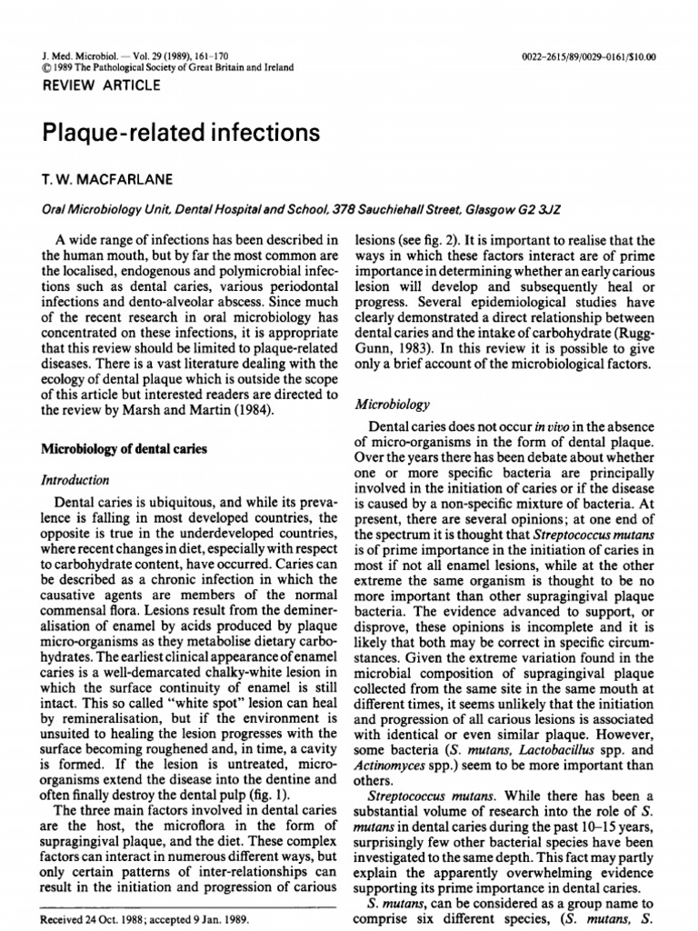 Plaque-Related Infections: Review Article | PDF | Infection | Human Tooth