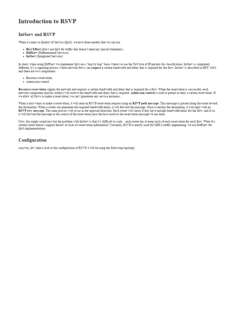 Introduction To RSVP | PDF | Quality Of Service | Telecommunications