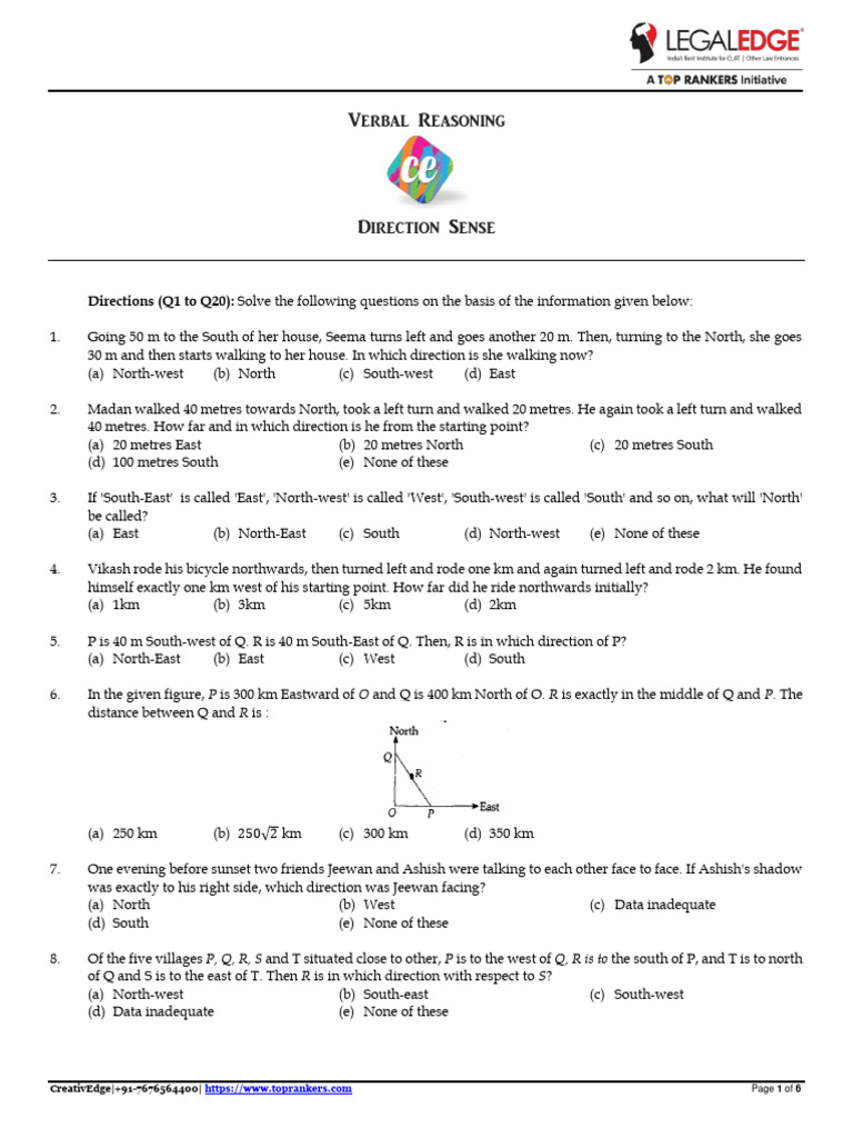 Distance and Direction Questions For NATA | PDF | Space