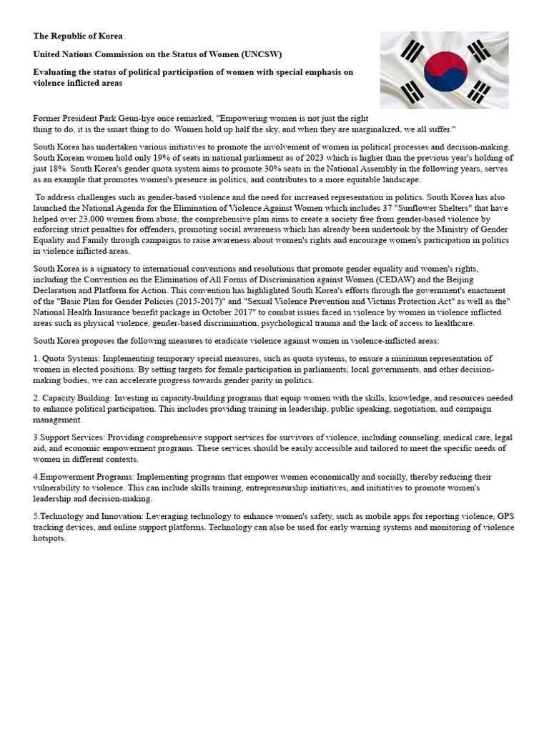 The Republic of Korea Position Paper (AutoRecovered) | PDF | Violence ...