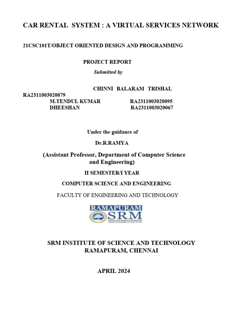 Car Rental System Oodp Report | PDF | C++ | Usability