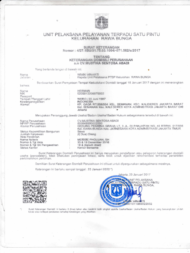Domisili CV - Mustkia Sentosa Abadi | PDF