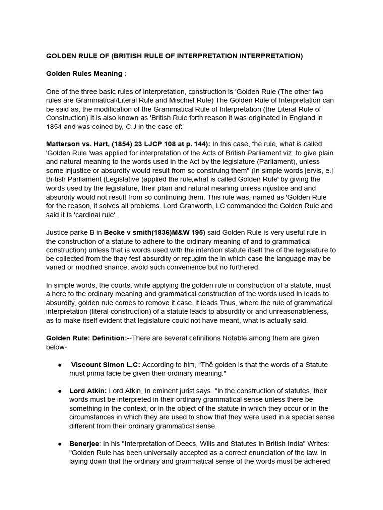 Golden Rule | PDF | Plain Meaning Rule | Statutory Interpretation