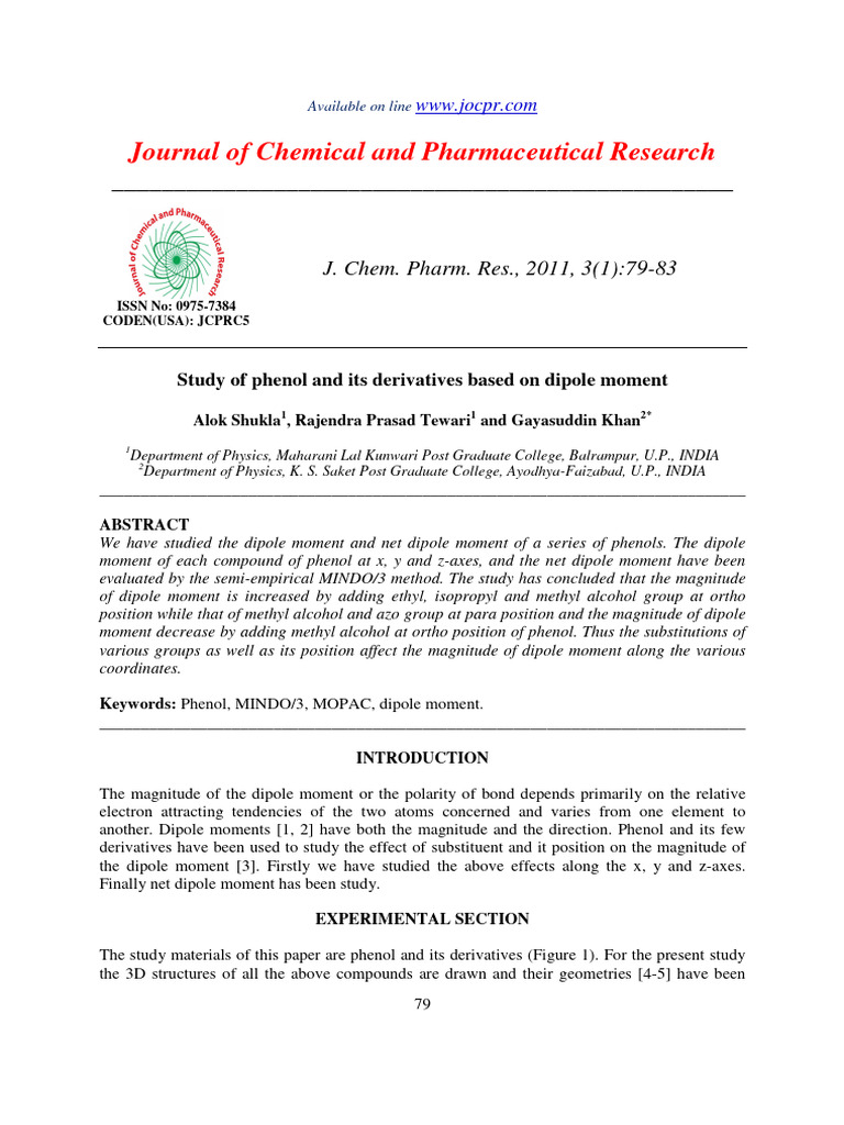 Study of Phenol and Its Derivatives Based On Dipole Moment | PDF ...
