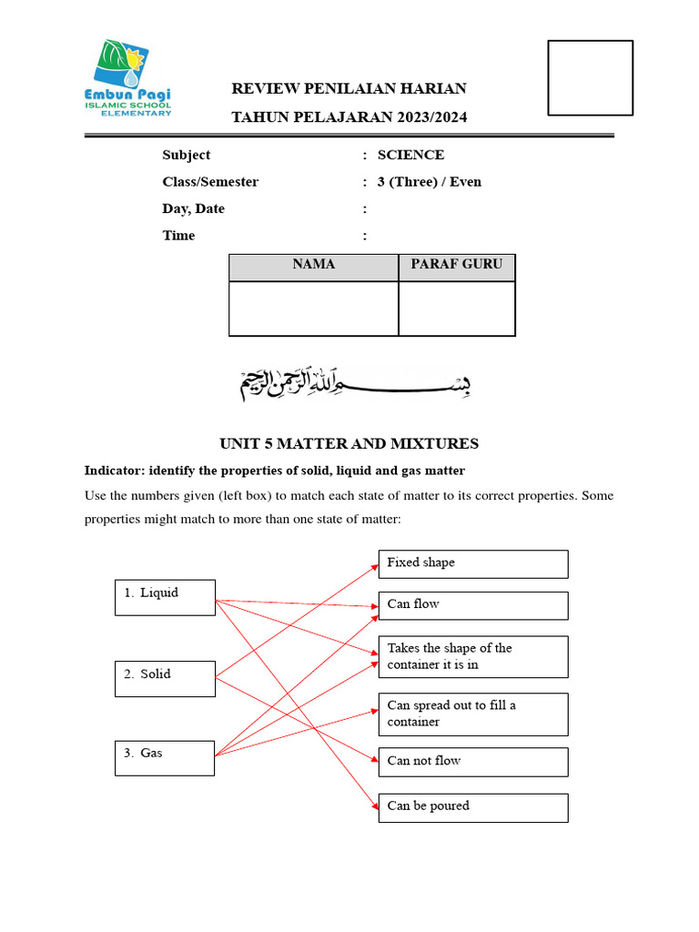 Answer Key - Review Daily Test - Matter & Mixtures | PDF | Mixture ...