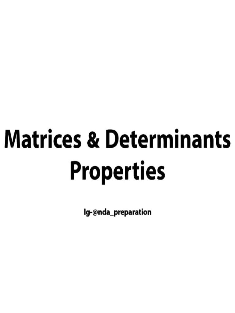 Matrices And Determinants Properties Pdf