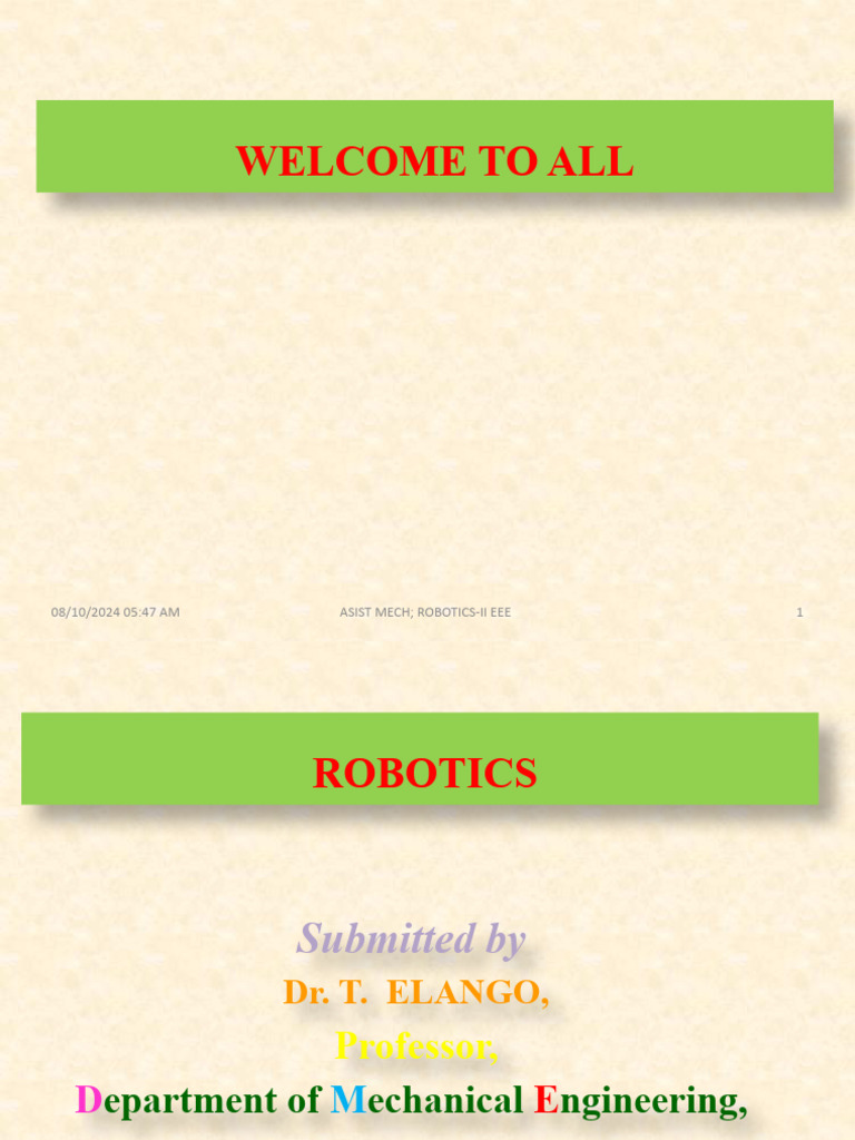 Presentation - Robotics Specifications | PDF | Robotics | Robot