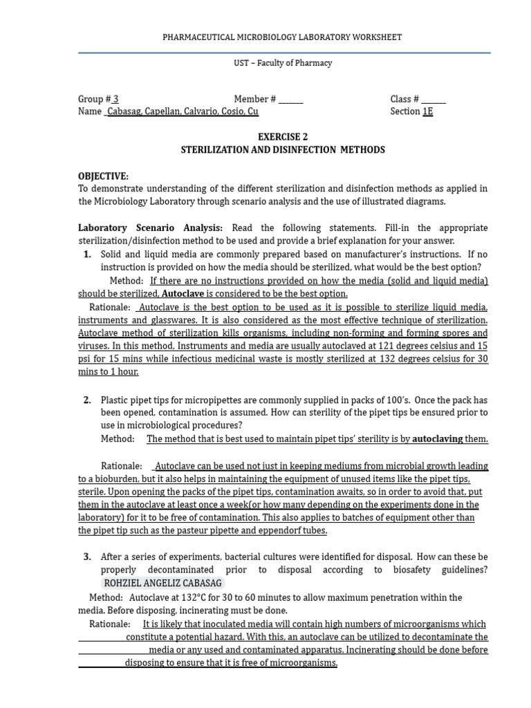 1E PH - Group 3 LABORATORY-ACTIVITY-SHEET-EXERCISE-2-STERILIZATION-AND ...