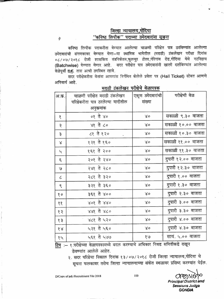 Jr. Clerk Batch Wise List For Marathi Typing - 0 | PDF