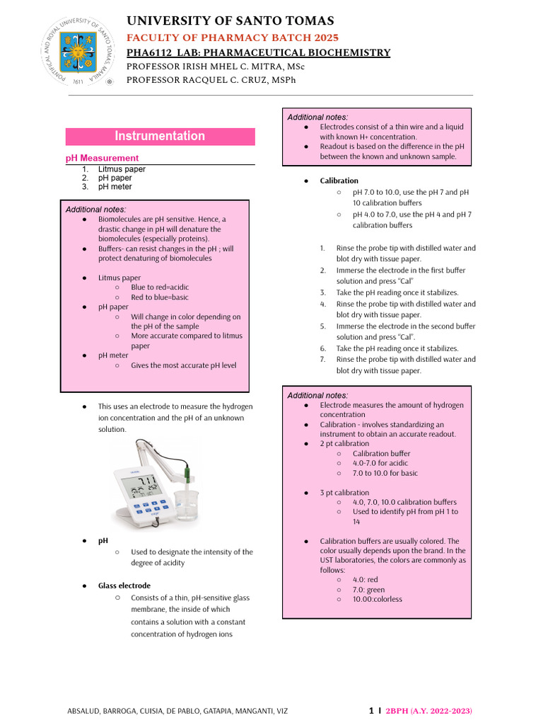 01 PHA6112 Lab Instrumentation | PDF | Ph | Spectrophotometry