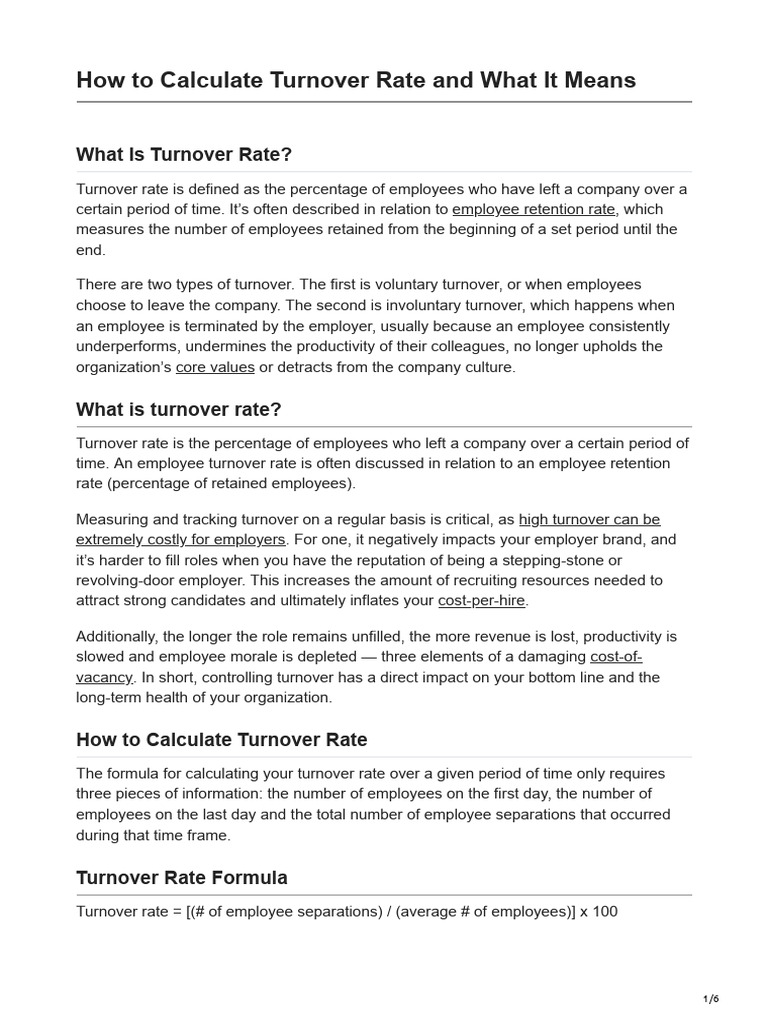 How To Calculate Turnover Rate and What It Means | PDF | Turnover ...