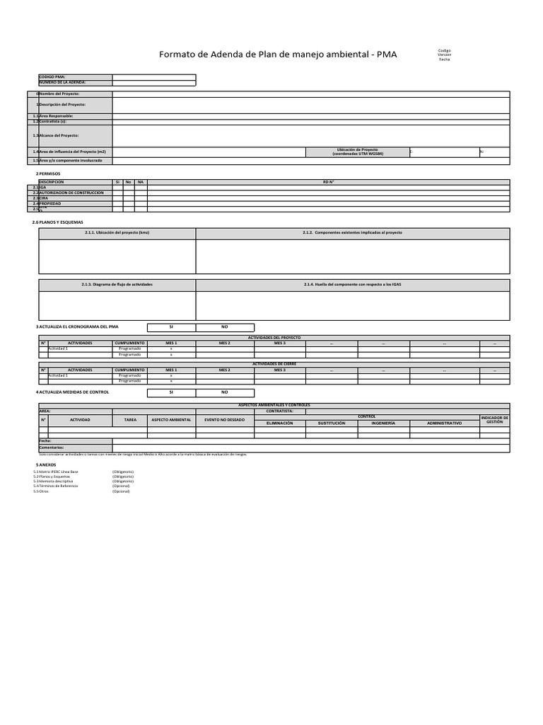 Formato de Adenda de Plan de Manejo Ambiental - PMA | PDF