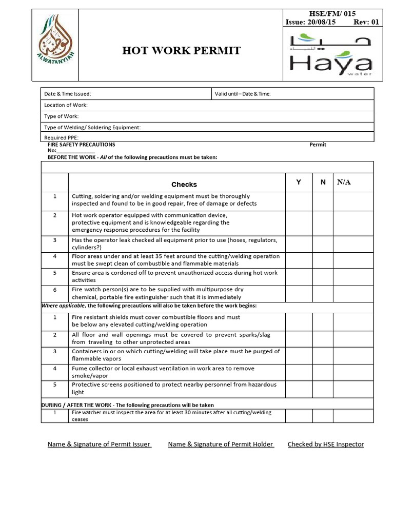 15. Hot Work Permit | PDF | Welding | Construction