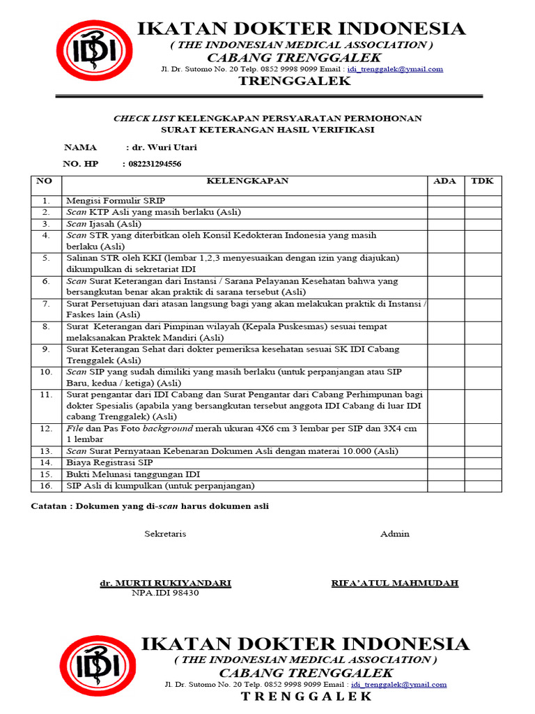 FORMULIR PERMOHONAN SIP IDI | PDF