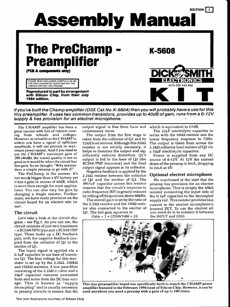 The PreChamp - Preamplifier Kit Assembly Manual | PDF