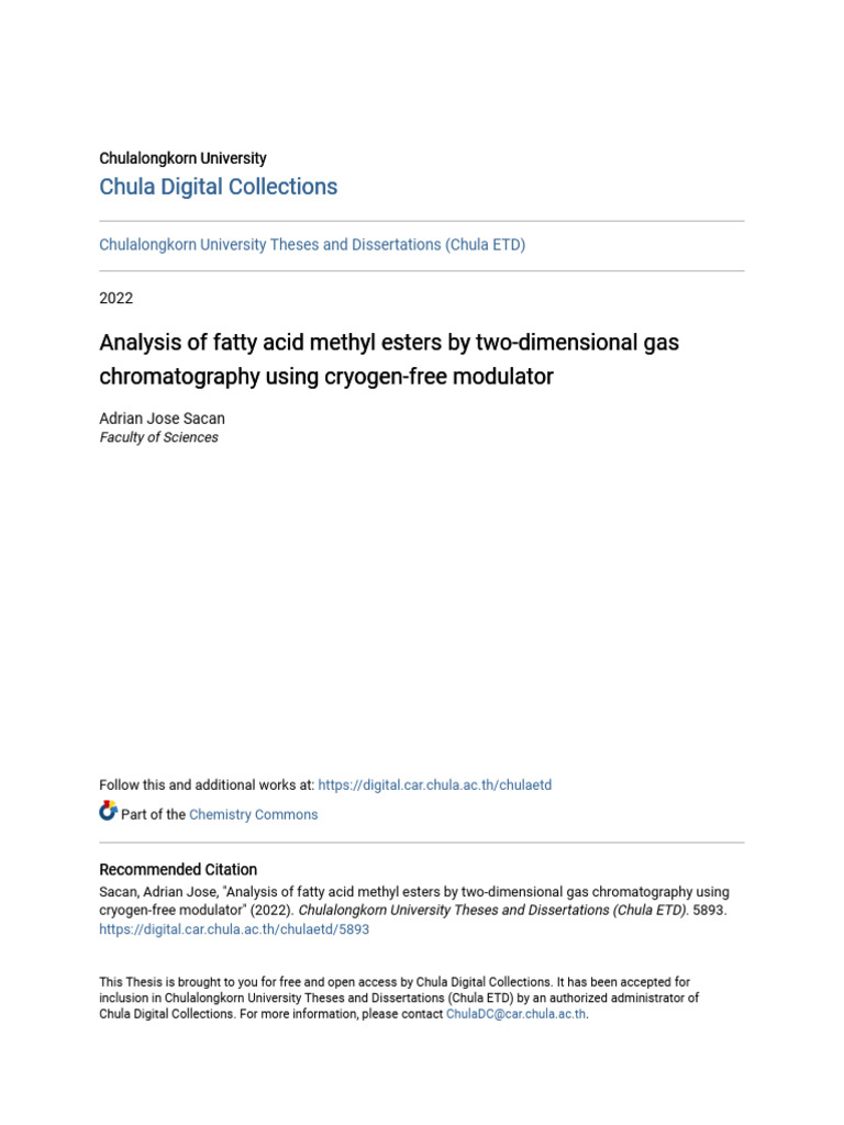 Analysis of Fatty Acid Methyl Esters by Two-Dimensional Gas Chrom | PDF