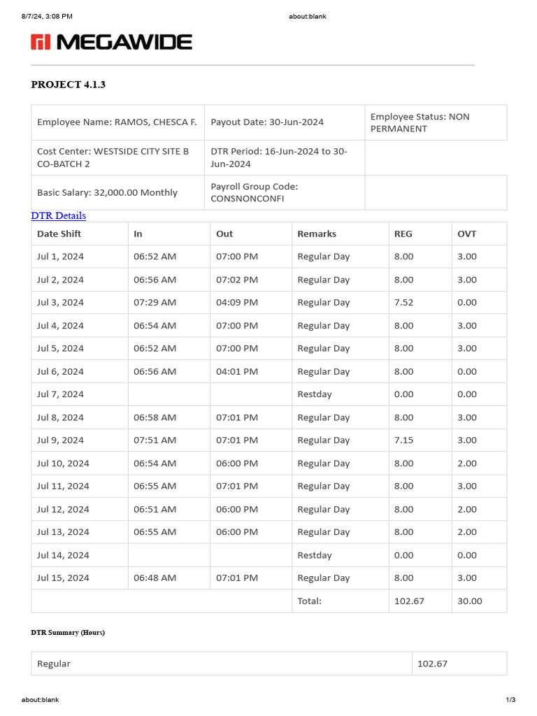 PROJECT 4.1.3: DTR Details | PDF | Tax Deduction | Salary