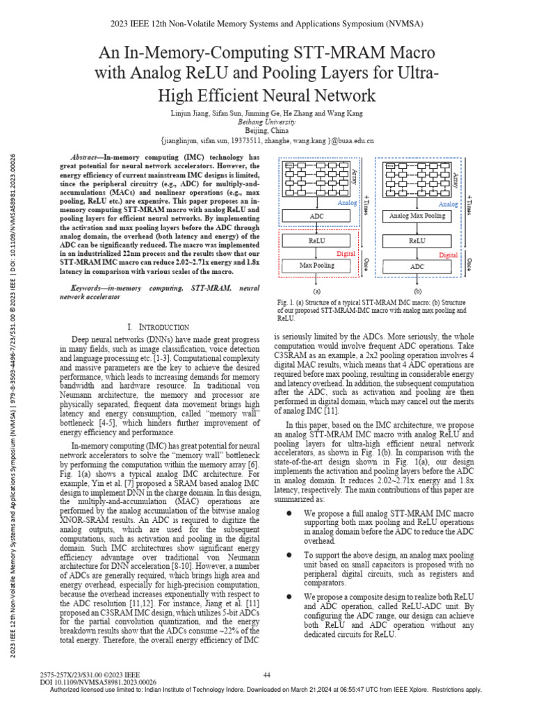 An in-Memory-Computing STT-MRAM Macro With Analog ReLU and Pooling Layers For Ultra-High ...