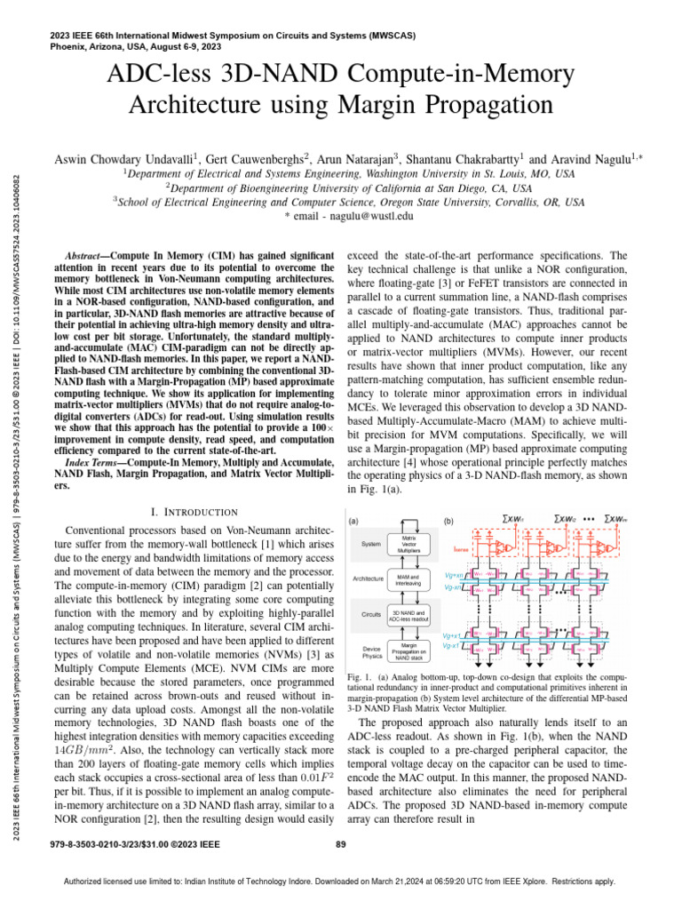 ADC-Less 3D-NAND Compute-In-Memory Architecture Using Margin Propagation | PDF | Field Effect ...