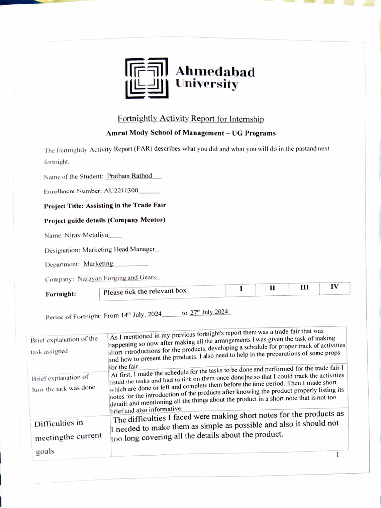 Fortnight Report 5 Pratham Rathod AU2210300 | PDF | Business