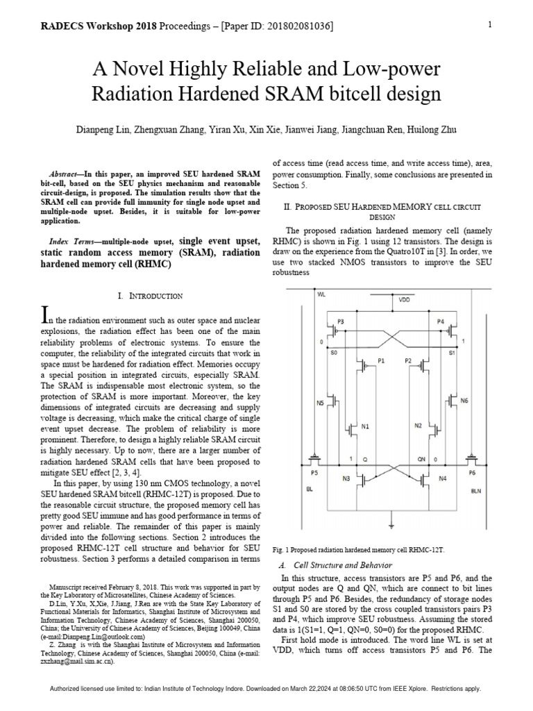 A Novel Highly Reliable and Low-Power Radiation Hardened SRAM Bitcell Design | PDF | Computer ...