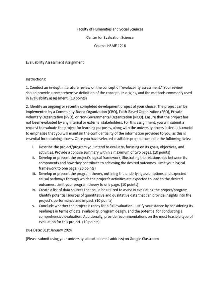 Evaluability Assessment Assignment | PDF | Evaluation | Non ...
