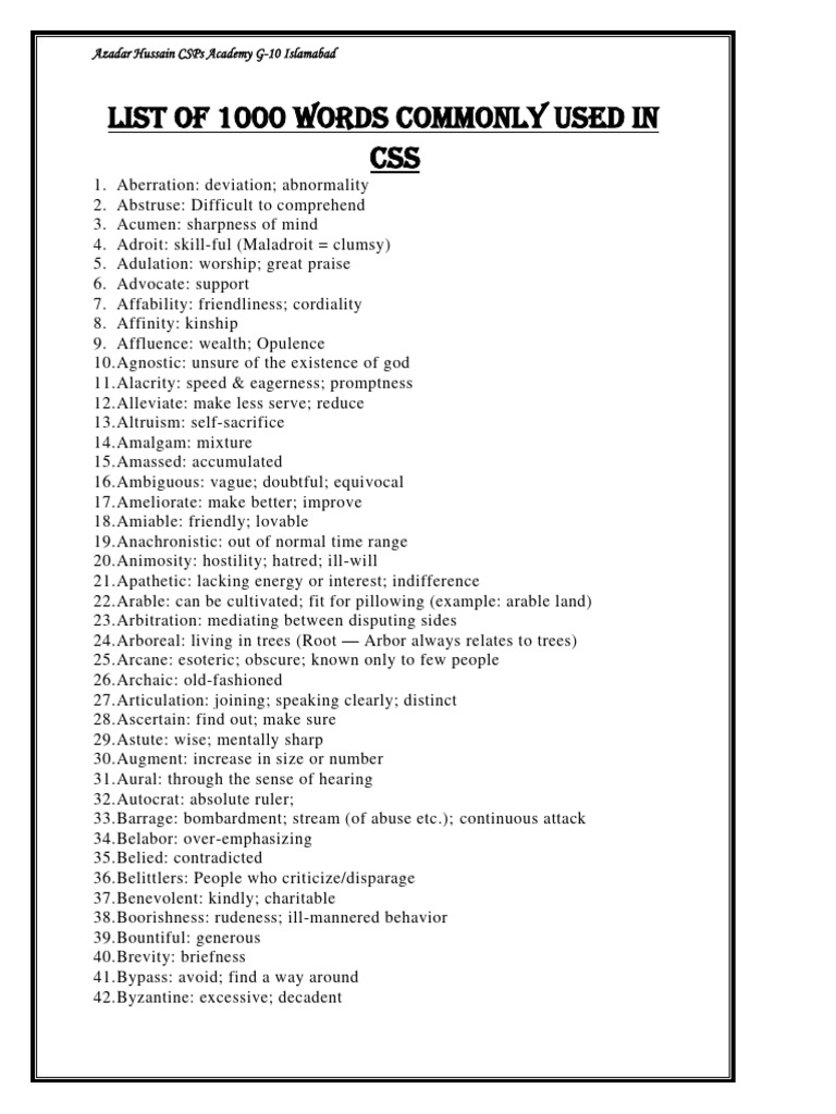 CSS Vocabulary: 1000 Essential Words | PDF