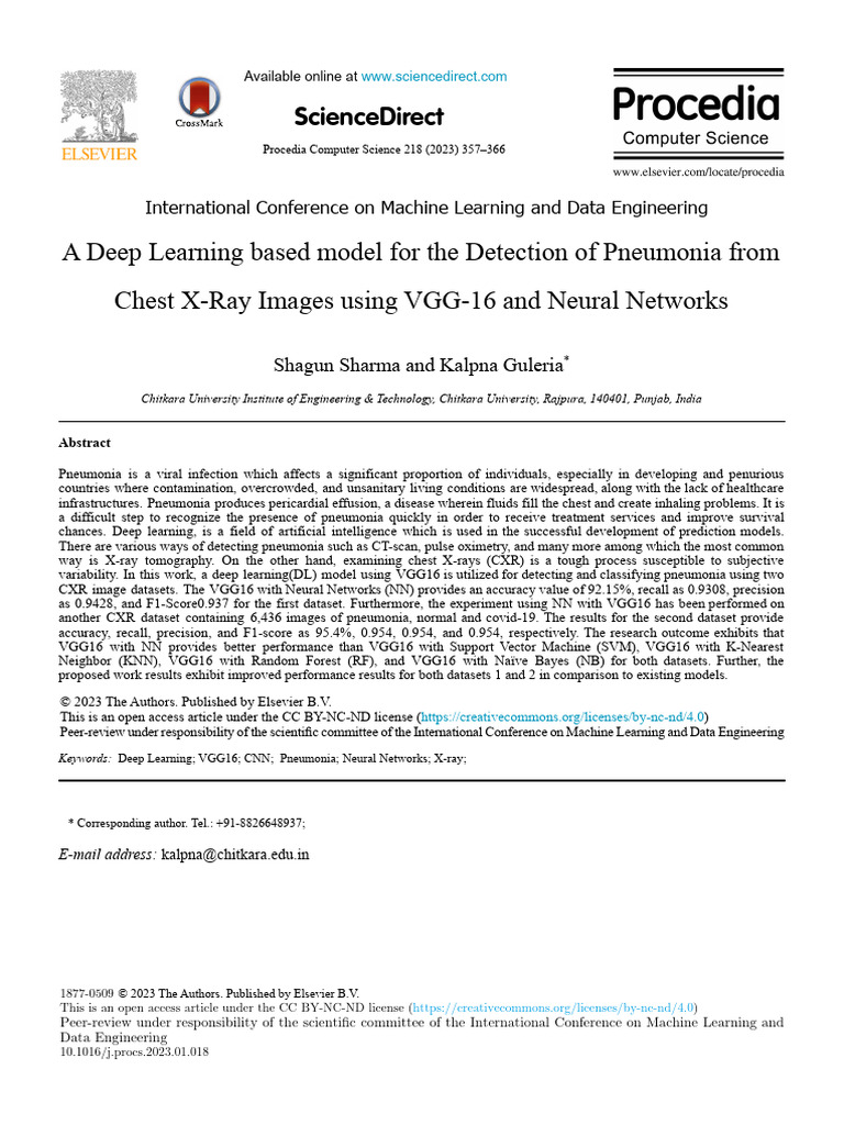 Classification and Detection of Pneumonia in X-Ray Images Using Deep Learning Techniques | PDF ...