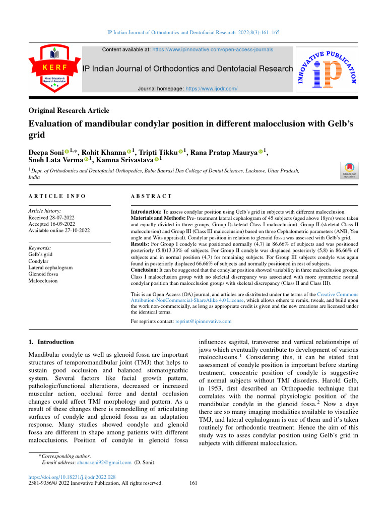 Evaluation of Mandibular Condylar Position in Different Malocclusion ...