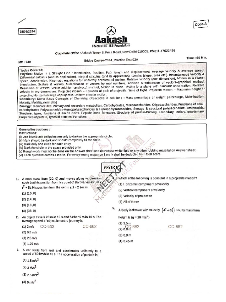 Practice Test - 2, Aakash | PDF