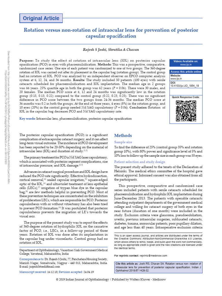 Rotation Versus Non Rotation of Intraocular Lens.9 | PDF ...