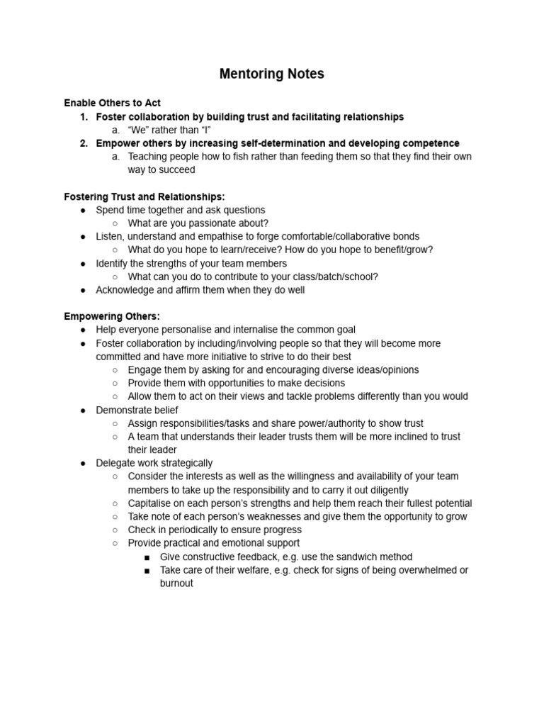 Mentoring Notes | PDF | Mentorship | Behavior Modification