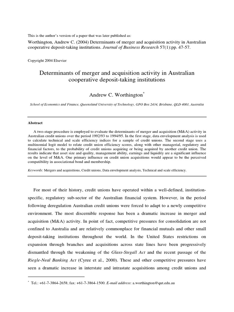 Determinants of Merger and Acquisition Activity in Australian | PDF ...