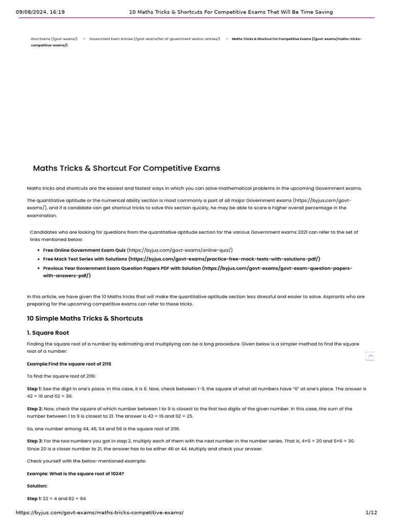 Maths Shortcuts for Competitive Exams | PDF | Interest | Compound Interest
