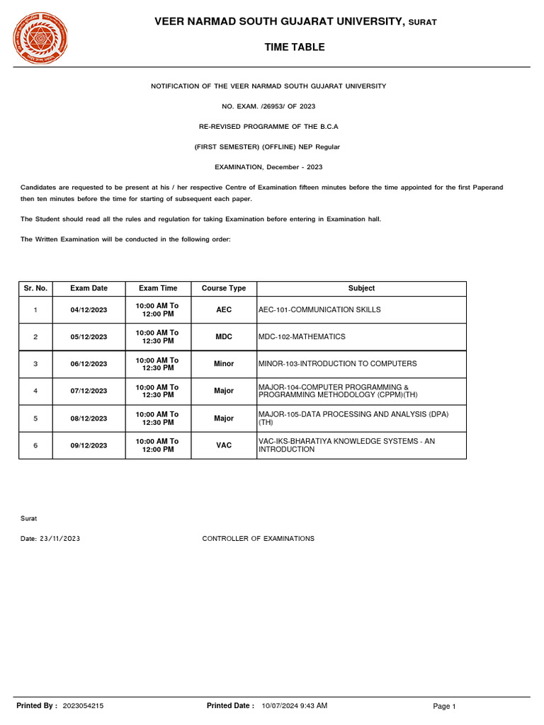 Theory Time Table | PDF | Science | Qualifications