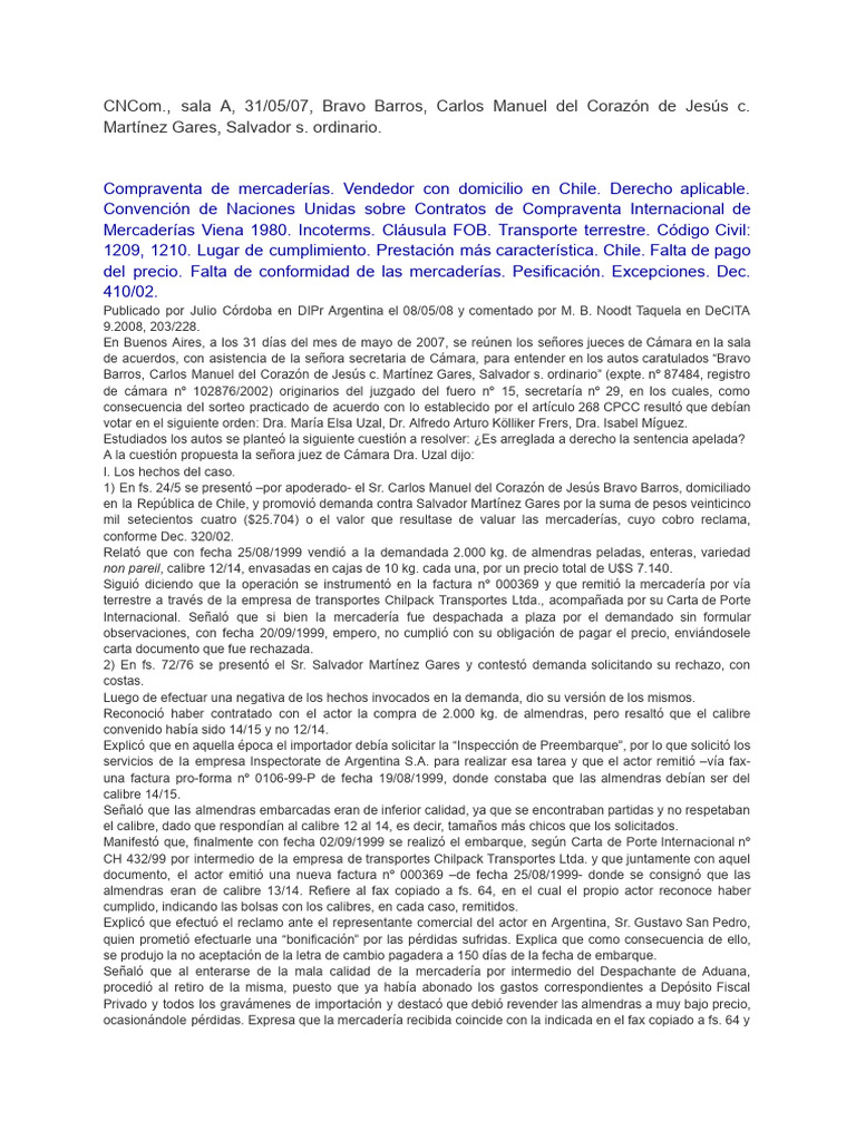 2023.03.20 - 02 - Fallos DIPr - Bravo Barros, Carlos C. Martínez Gares, Salvador. 2º Instancia ...