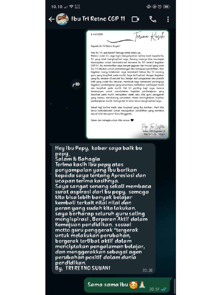 Surat Apresiasi Pepi Tri Lestari Untuk Ibu Tri Retno | PDF