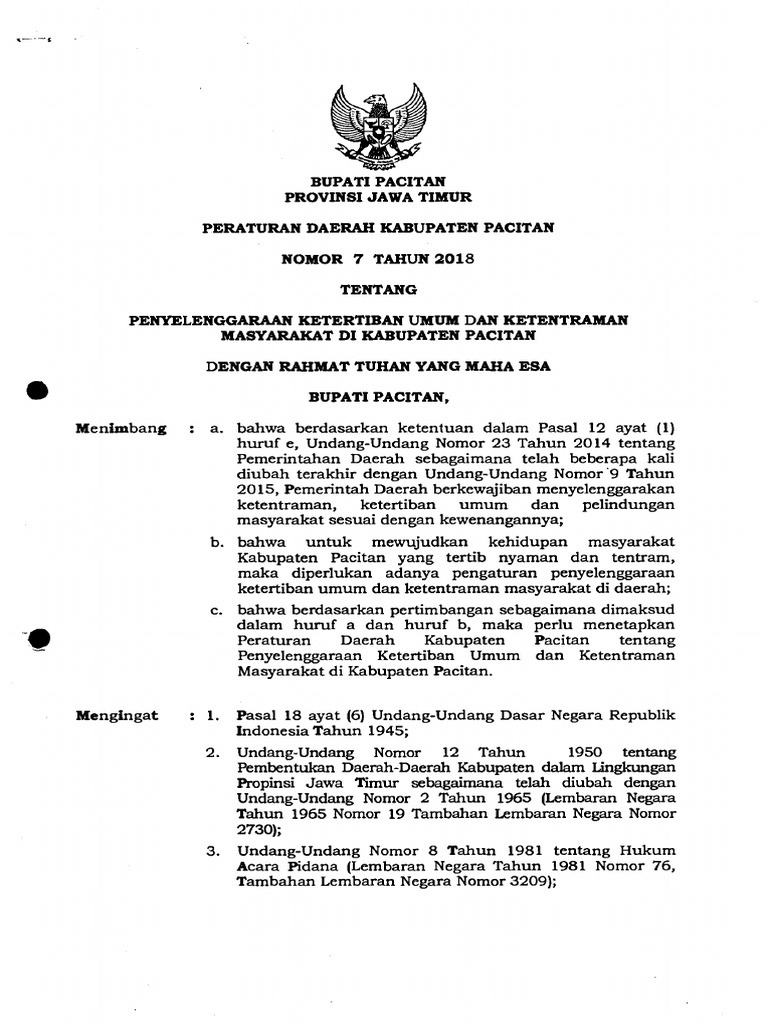 Perda No 07 Tahun 2018 Penyelenggaraan Ketertiban Umum | PDF | Politik