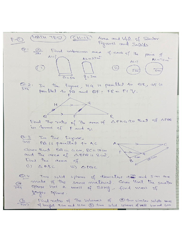 Math Test CH - 12 Area - Vol | PDF