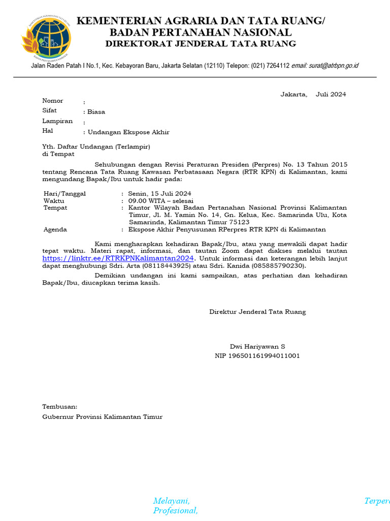 Undangan Peserta Ekspose KalTim - R1 | PDF