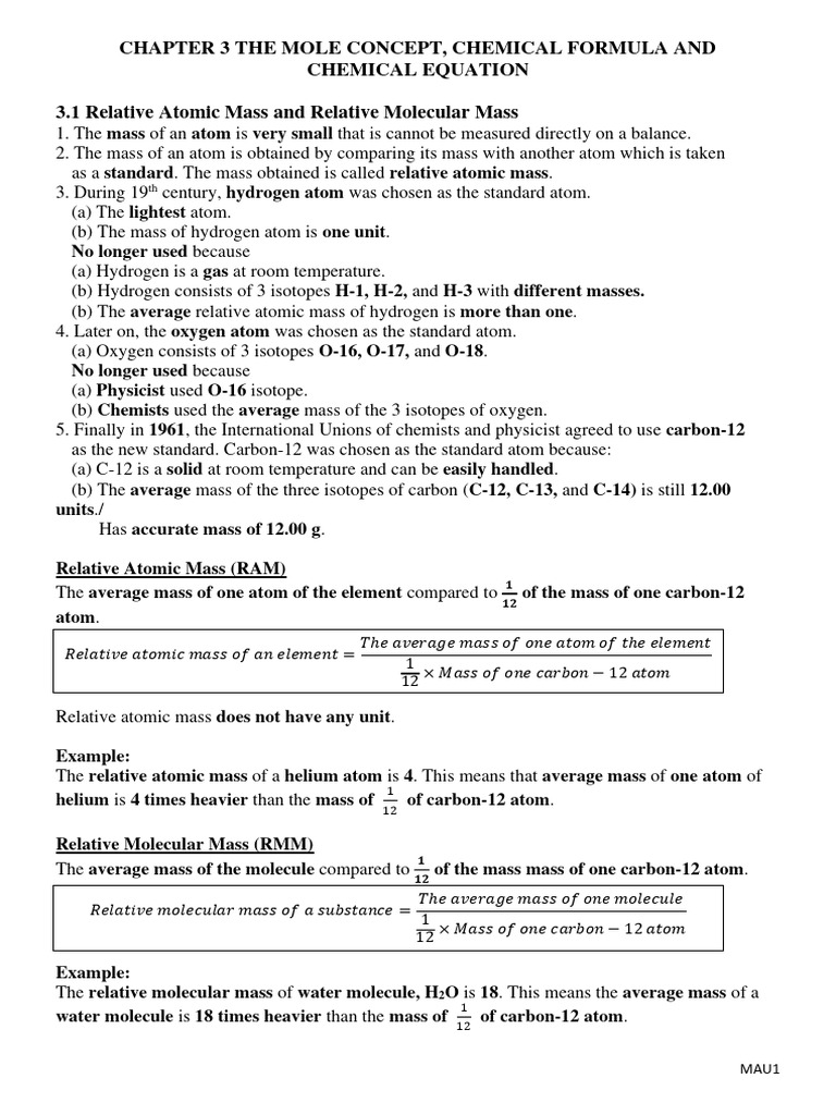 Chapter 3 Chemical Formulae and Equations (Ans) 2023 | PDF | Mole (Unit ...