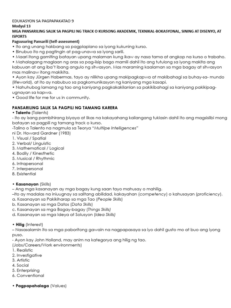 M13 Pagpili-Ng-Kurso Grade9 | PDF