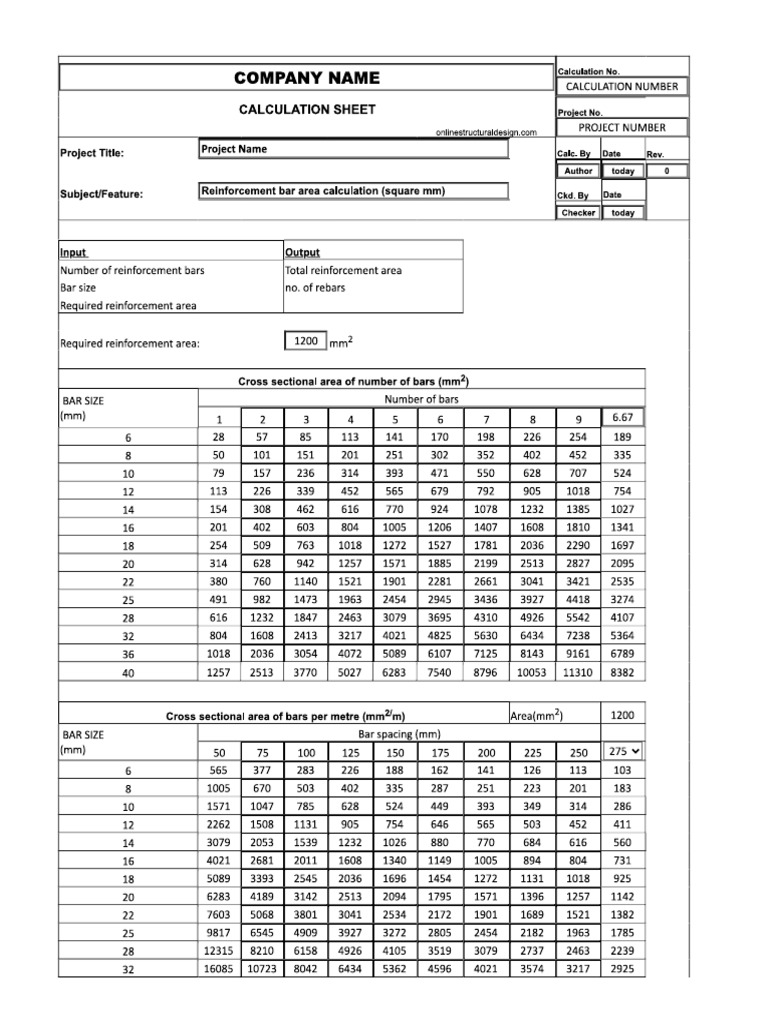 Rebar Bar Area Calculation Metric | PDF