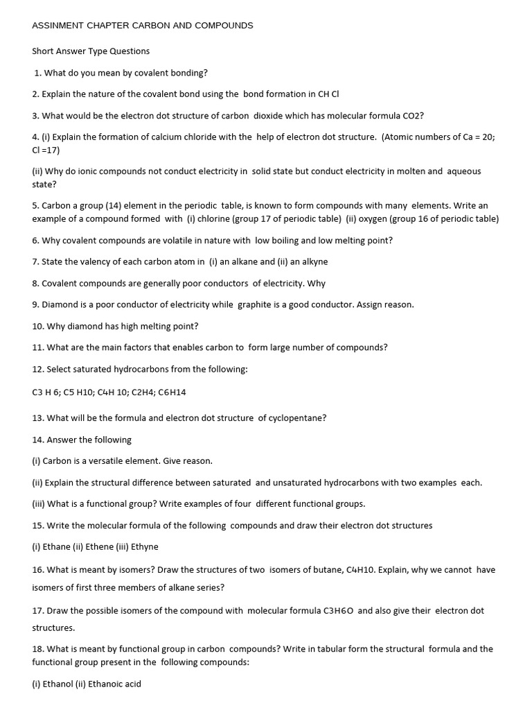 Chapter 4 Carbon and Compound With Ans | PDF | Chemical Compounds | Alkene