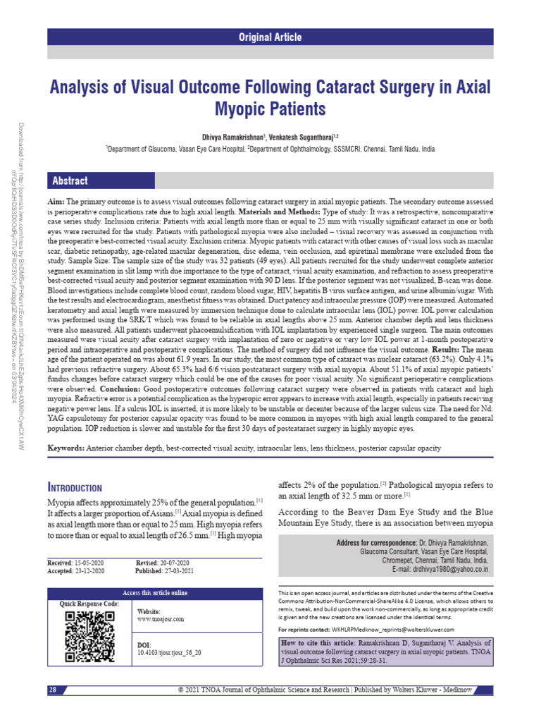 Analysis of Visual Outcome Following Cataract.8 | PDF | Myopia | Vision
